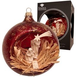 Weihnachtsbaumkugel &raquo;Weihnachtskugel Krippenszene rot 10cm&laquo; Dekoriert mit Liebe zum Detail rot Glas 10cm