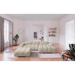 COTTA Ecksofa &raquo;Orion L-Form, B: 307 cm, moderne Steppung, bequeme Wellenunterfederung&laquo; 2x Kopfteilverstellung & 3 Nierenkissen 100% Polyester B/H/T: 