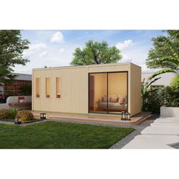 Karibu Saunahaus &raquo;Montana&laquo; verschiedene Varianten beige Bio-Kombiofen, externe Steuerung, 9 kW