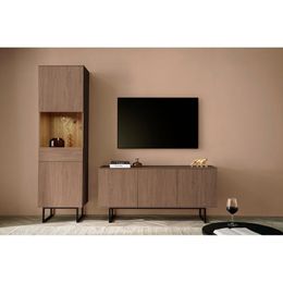Home Affaire Wohnzimmer-Set &raquo;Lund, moderne Anbauwand, Wohnzimmer-Set in Stone Oak oder Nussbaum&laquo; 2 Stk. tlg. braun B/H/T: 223cmcm x 200cmcm x 40cmcm