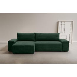 WERK2 Ecksofa &raquo;Amsterdam 300 x 150 cm modern und bequem&laquo; Cord, L-Form, XXL, Schlaffunktion, Bettkasten gr&uuml;n 90% Polyester, 10% Nylon B/H/T: 300cm x 