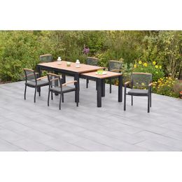 Merxx Garten-Essgruppe &raquo;&raquo;Tilos&laquo;&laquo; Set, Inkl. Auflagenr, Armlehnen und R&uuml;ckenabschluss aus Akazienholz, 13 Stk. tlg. Tisch: verl&auml;ngerbar, 180-360 x 100 