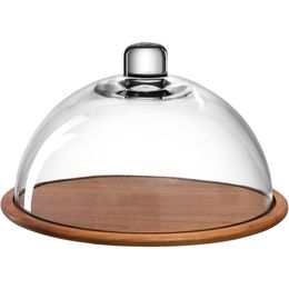Leonardo Servierplatte &raquo;CUCINA&laquo; Holzk&auml;seplatte/Glasglocke, handgefertigtes Unikat braun Glas, Massivholz &Oslash; 28cm