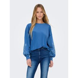 Only Damen Only Sweatshirt &raquo;ONLBROOKE L/S O-NECK FLOWER SWT&laquo;, Baumwollmischung, regular fit blau S