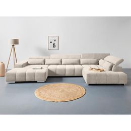 COTTA Wohnlandschaft &raquo;Orion U-Form XXL, B: 409 cm, bequeme Wellenunterfederung, top modern&laquo; mit Kopfteilverstellung & 6 Nierenkissen beige 100% 