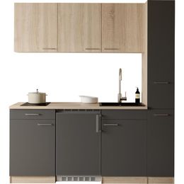 respekta K&uuml;chenzeile &raquo;Ingrid&laquo; zerlegt, wahlweise mit K&uuml;hlschrank, Soft-Close-Funktion, Breite 180 cm grau B/H/T: 180cm x 200cm x 60cm,mit K&uuml;hlschrank