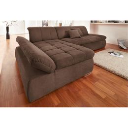DOMO collection Ecksofa &raquo;NMORIC XXL, 300x172x80cm, viel Platz, bequem, L-Form&laquo; wahlweise mit Bettfunktion und Armlehnverstellung braun Chenille (85% 