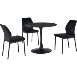 OTTO home Essgruppe &raquo;Freya&laquo; Set, 4 tlg. runder Esstisch 90 cm in Sinterstein, Black Copper mit 3 Samtst&uuml;hlen Metall, Stein, Stoff B/H/T: 76cm, 