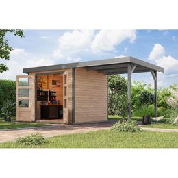 Karibu Gartenhaus &raquo;Jupiterino 3 SET, in verschiedenen Farben&laquo; inkl. Anbaudach braun Massivholz ohne Fu&szlig;boden, Blechdach