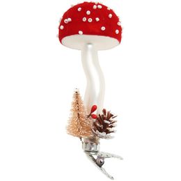 Weihnachtsbaumkugel &raquo;Baumschmuck Fliegenpilz auf Klipp rot 10cm&laquo; Dekoriert mit Liebe zum Detail rot Glas 10cm
