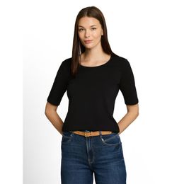Tom Tailor Damen Tom Tailor T-Shirt Sommershirt mit tiefem Rundhalsausschnitt, unifarben schwarz 3XL