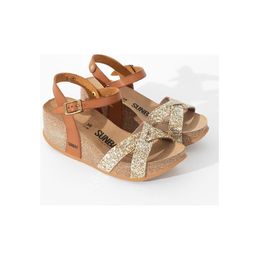 Sunbay Leder-Keilsandaletten in Camel/ Gold - 65% | Gr&ouml;&szlig;e 36 | Damen-sandalen