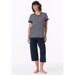 Schiesser Damen Schlafanzug &raquo;Casual Essentials&laquo; 2tlg., mit modisch umgeschlagenen &Auml;rmeln blau 48