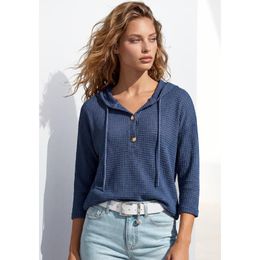 Lascana Damen Lascana Kapuzenshirt &raquo;aus sommerlichem Waffelstrick&laquo; Sommerhoody mit Knopfleiste blau 44/46