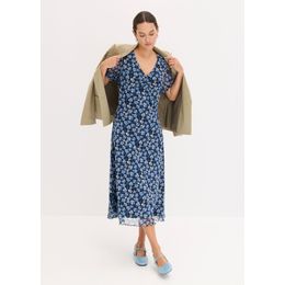 bonprix Damen Midikleid, blau, Gr. 36, Obermaterial: 96% Polyester, 4% Elasthan. Futter: 100% Polyester, Kleider, feminines Mesh-Midikleid, mit