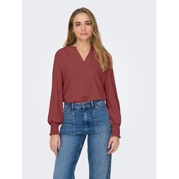 Only Damen Blusenshirt "ONLMETTE V-NECK LS SMOCK TOP NOOS WVN", rot, Gr. M, unifarben, Web, Obermaterial: 100% Polyester, Shirts, Kunstfaser, regular