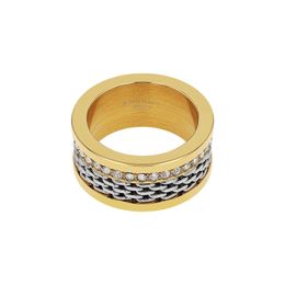 Tom Tailor Damen Fingerring, 58, Edelstahl, 10,5mm, gold, Edelstahl, Fingerringe, mit Zirkonia (synth.)