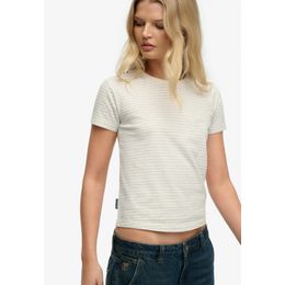 Superdry Damen T-Shirt "ESSENTIAL LOGO STR FITTED TEE"glacier grau marl stripe, Gr. L, gestreift, Single Jersey, Obermaterial: 100% Baumwolle,