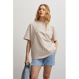 Pegador Damen T-Shirt "OLARGUES HEAVY OVERSIZED TEE", beige, Gr. M, bedruckt, Jersey, Obermaterial: 100% Baumwolle, Shirts
