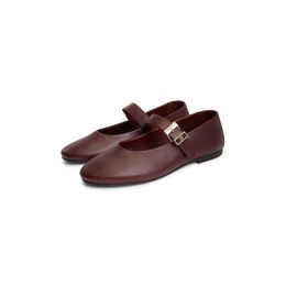 Tommy Hilfiger Damen Riemchenballerina "TH BUCKLE LEATHER BALLERINA", Gr. 39, braun, Nappaleder, Schuhe, Businessschuh, mit verstellbarer Schnalle