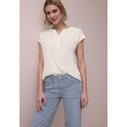 Street One Damen T-Shirtsanftes wei&szlig;, Gr. 46, unifarben, Web, 50% Modal, 50% Baumwolle, Shirts, mit geschlitztem Rundhalsausschnitt