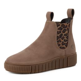Tamaris Damen Chelseaboots, Gr. 39, braun, Elastischer Einsatz, Nubukleder, Schuhe, Plateaus, Herbstboots mit zwei Anziehlaschen