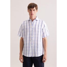 Seidensticker Herren Leinenhemd "Schwarze Rose", blau, Gr. 42, kariert, 100% Leinen, Hemden, Regular 1/2 Kentkragen Karo