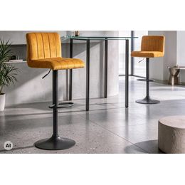 Riess Ambiente Drehbarer Barhocker PORTLAND senfgelb Samt Barstuhl mit Lehne h&ouml;henverstellbar Polsterstuhl Riess-Ambiente f&uuml;r K&uuml;che Tresenhocker Bistrohocker...