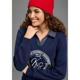 Kangaroos Damen Sweatshirt, blau, Gr. 36, Sweatware, Obermaterial: 80% Baumwolle, 20% Polyester, Sweatshirts, mit Polokragen und Blende, h&uuml;ftlange
