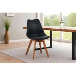 Esszimmer Schalenstuhl & Polster Kunstleder schwarz Stuhlbein Massivholz akazienfarben LOVELACE