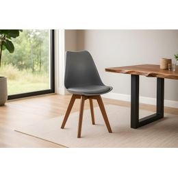 Esszimmer Schalenstuhl & Polster Kunstleder grau Stuhlbein Massivholz nussbaumfarben LOVELACE
