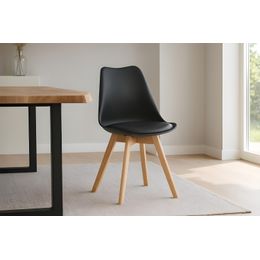 Esszimmer Schalenstuhl & Polster Kunstleder schwarz Stuhlbein Massivholz buchefarben LOVELACE