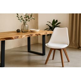 Esszimmer Schalenstuhl & Polster Kunstleder wei&szlig; Stuhlbein Massivholz nussbaumfarben LOVELACE