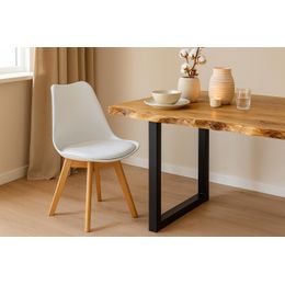 Esszimmer Schalenstuhl & Polster Kunstleder wei&szlig; Stuhlbein Massivholz eichefarben LOVELACE