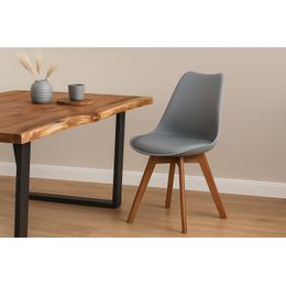 Esszimmer Schalenstuhl & Polster Kunstleder grau Stuhlbein Massivholz akazienfarben LOVELACE