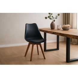 Esszimmer Schalenstuhl & Polster Kunstleder schwarz Stuhlbein Massivholz nussbaumfarben LOVELACE