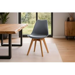 Esszimmer Schalenstuhl & Polster Kunstleder grau Stuhlbein Massivholz eichefarben LOVELACE