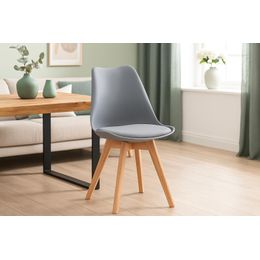 Esszimmer Schalenstuhl & Polster Kunstleder grau Stuhlbein Massivholz buchefarben LOVELACE