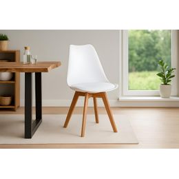 Esszimmer Schalenstuhl & Polster Kunstleder wei&szlig; Stuhlbein Massivholz akazienfarben LOVELACE