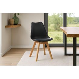 Esszimmer Schalenstuhl & Polster Kunstleder schwarz Stuhlbein Massivholz eichefarben LOVELACE