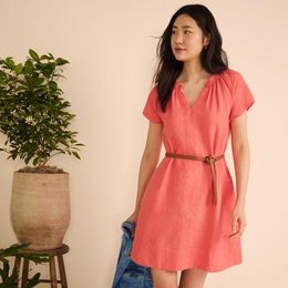 LANDS' END Leinenkleid mit Smok-Ausschnitt f&uuml;r Damen, Damen, size: regular, Orange, Leinen, by Lands' End