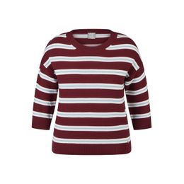 Rabe Damen 3/4 Arm-Pullovermerlot, Gr. 38, geringelt, Web, Obermaterial: 50% Baumwolle, 50% Polyacryl, Pullover, in Streifen-Optik