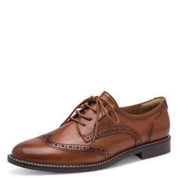 Tamaris Damen Schn&uuml;rschuh, Gr. 37, beige, Leder, Schuhe, Schn&uuml;rschuh, Businessschuh, mit eleganter Lyralochung
