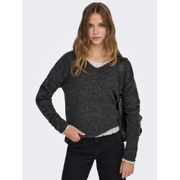 Only Damen Strickpullover "ONLCAMILLA V-NECK L/S PULLOVER KNT NOOS", grau, Gr. S, meliert, Strick, Obermaterial: 74% Polyacryl, 24% Polyester, 2%