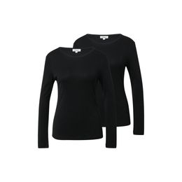 s.Oliver Damen Langarmshirt, schwarz, Gr. 46, unifarben, Single Jersey, Obermaterial: 100% Baumwolle, Shirts, mit Rundhalsausschnitt, 2er Pack