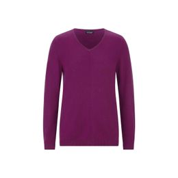 GOLDNER Damen Rundhalspullover "Kurzgr&ouml;&szlig;e Baumwollpullover mit V-Ausschnitt", lila, Gr. 19, Obermaterial: 95% Baumwolle CO. 5% Kaschmir WS.,