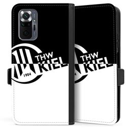 DeinDesign Xiaomi Redmi Note 10 Pro Handy Klapph&uuml;lle Handyh&uuml;lle aus Kunst Leder schwarz Flip Case Merchandise Thw Kiel Handball Sideflip mit langer Lasche