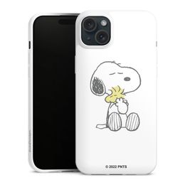 DeinDesign iPhone 15 Plus Handy Silikon H&uuml;lle Case wei&szlig; Handyh&uuml;lle Snoopy Love Peanuts Silikon Case