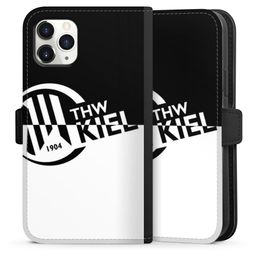 DeinDesign iPhone 11 Pro Handy Klapph&uuml;lle Handyh&uuml;lle aus Kunst Leder schwarz Flip Case Merchandise Thw Kiel Handball Sideflip mit Lasche