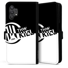 DeinDesign Galaxy A32 5G Handy Klapph&uuml;lle Handyh&uuml;lle aus Kunst Leder schwarz Flip Case Merchandise Thw Kiel Handball Sideflip mit langer Lasche